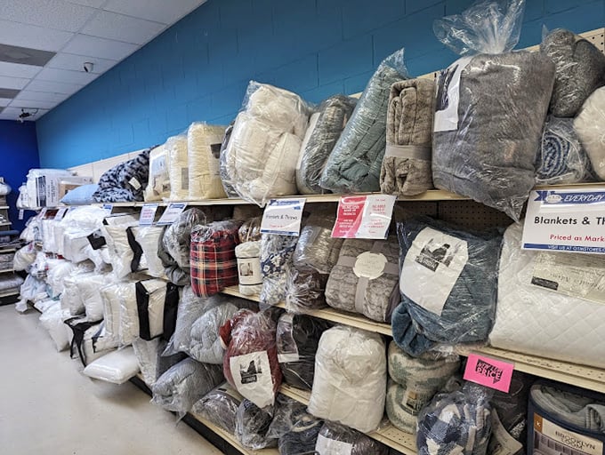 The blanket section – where comfort meets economy in a plush mountain of possibilities. Sleep like royalty on a peasant's budget.
