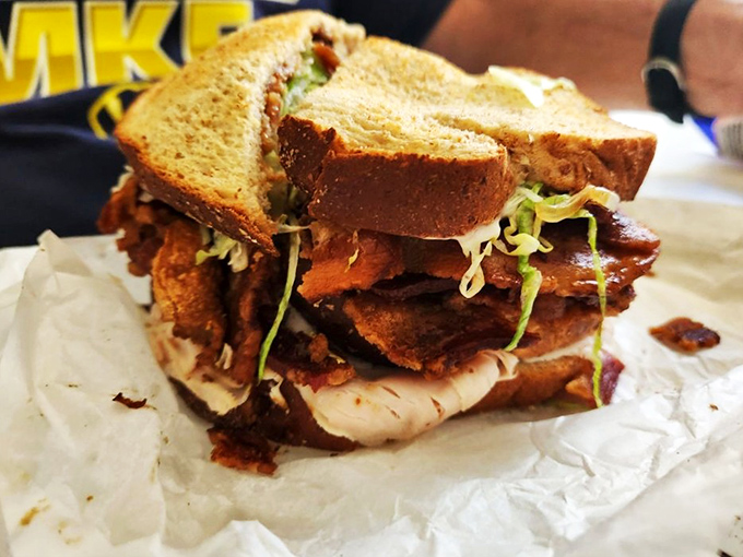 Behold the architectural marvel where bread, bacon, lettuce, and tomato achieve a harmony that symphony conductors can only dream about.