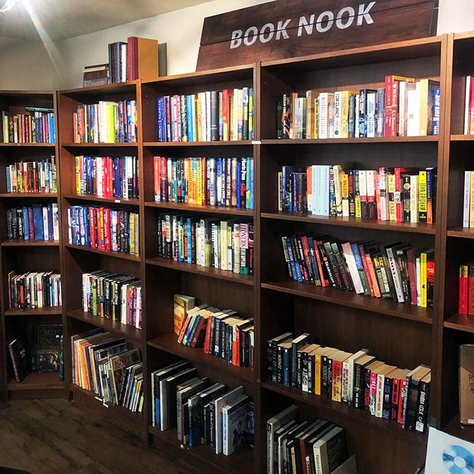 The "Book Nook" &ndash; where literary treasures wait for their second act. Somewhere in here is the paperback that changed someone's life.