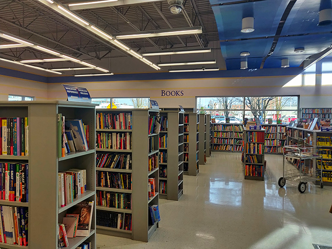 The book section: where literary treasures hide between dog-eared paperbacks, and someone else's marginalia becomes your unexpected bonus content. 