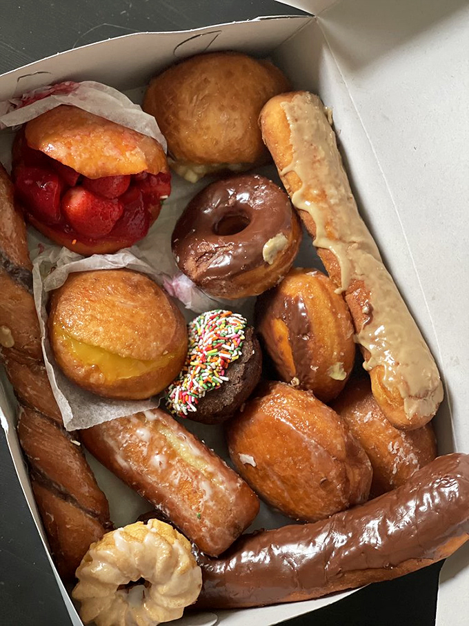 A treasure chest of fried gold&mdash;that strawberry-stuffed beauty is the crown jewel in this box of pure California happiness.