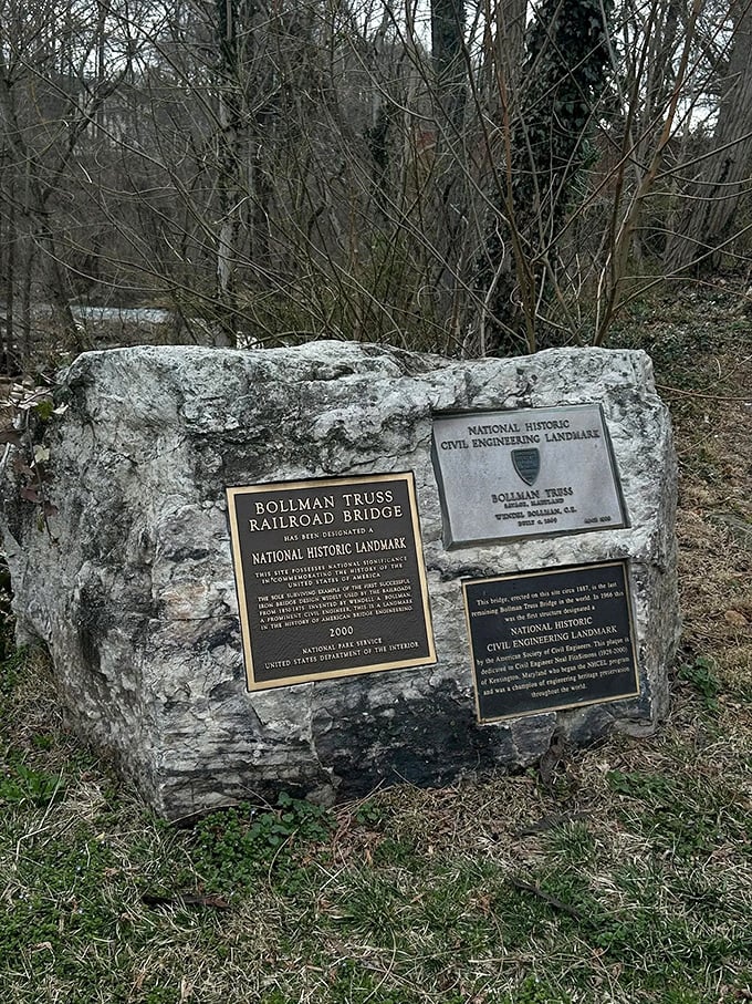 History set in stone&mdash;literally. These plaques tell the Bollman Bridge story better than your uncle recounts his fishing tales: with actual facts.