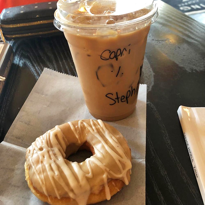 A donut and coffee pairing that makes breakfast feel like an occasion. The maple glaze sings harmony to that creamy latte.