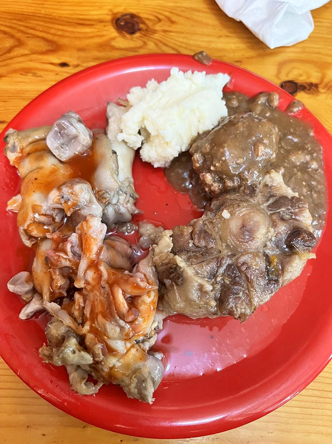 Southern soul food doesn't get more authentic than this plate&mdash;where chitlins and mashed potatoes share space in perfect harmony, no fancy garnishes needed.