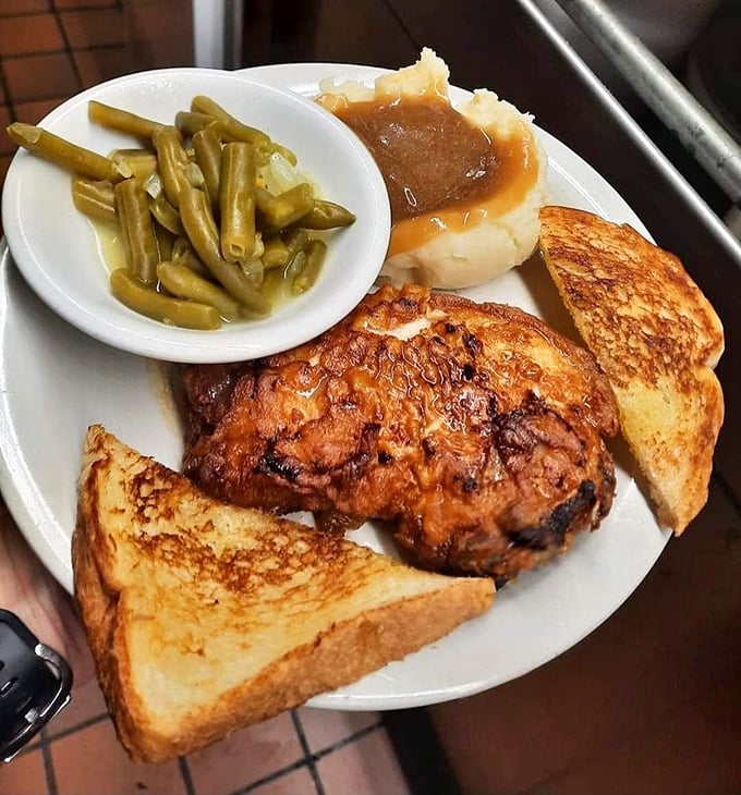 This isn't just chicken&mdash;it's the reason stretchy pants were invented. Paired with green beans and mashed potatoes swimming in gravy, it's Kansas on a plate.