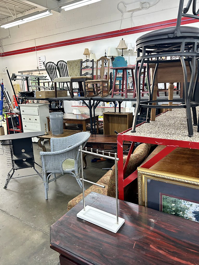 Furniture heaven awaits the patient explorer. That wicker chair might have hosted someone's grandmother telling stories on a porch somewhere.