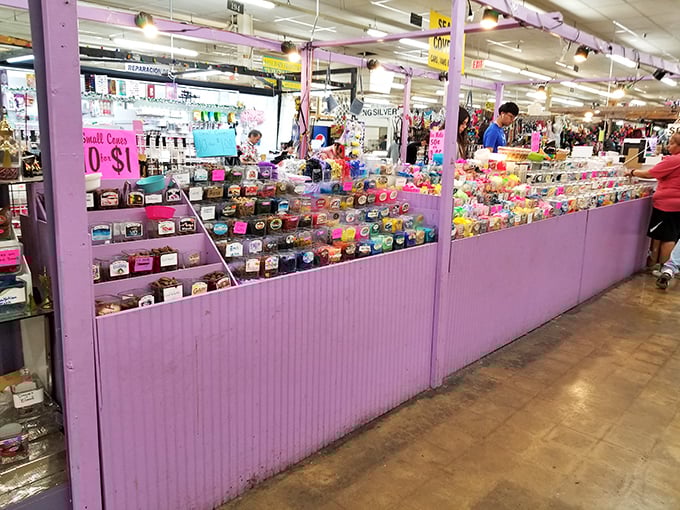 The purple booth phenomenon&mdash;where colorful trinkets and baubles create an Instagram-worthy kaleidoscope. Impulse purchases were born in places exactly like this.