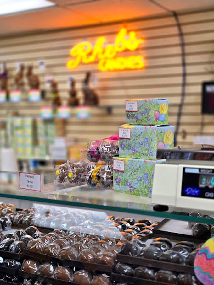 The bustling counter at Rheb's during holiday season. Like Willy Wonka's factory, but with better lighting and significantly fewer Oompa Loompas. 