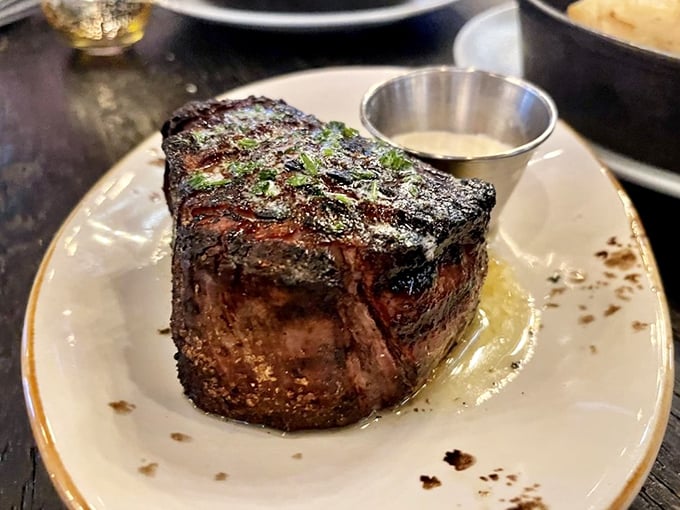 The star of the show in its natural habitat. This filet mignon isn't just cooked&mdash;it's been treated with the reverence normally reserved for Renaissance paintings.