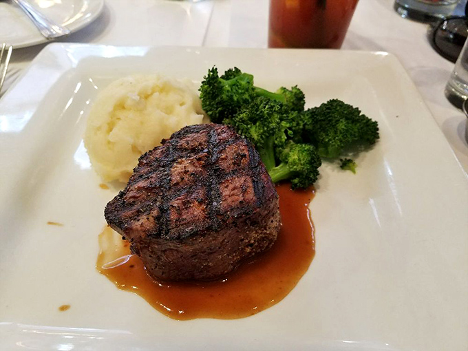 The filet mignon arrives like a perfectly composed still life&mdash;the steak as the star, supported by a cast of creamy potatoes and vibrant vegetables.