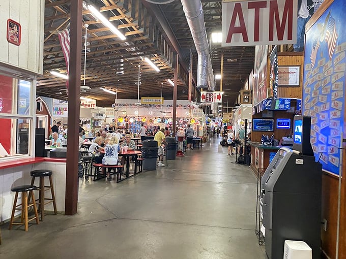 Hunger strikes? The food court delivers international flavors under rustic wooden beams&mdash;because treasure hunting requires proper fuel.