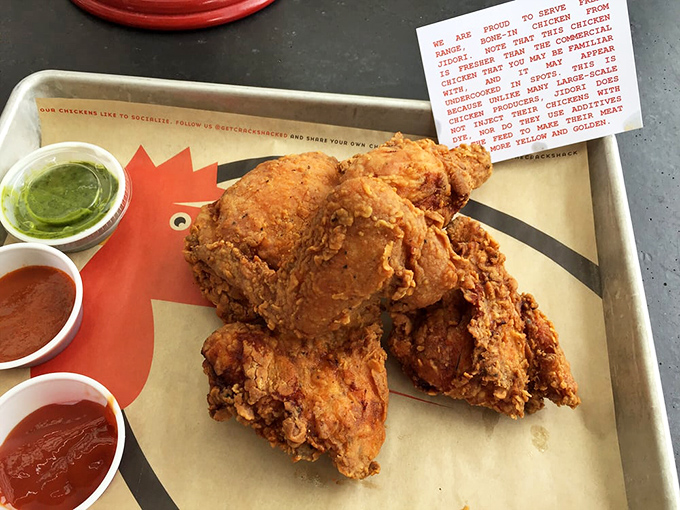 Golden-brown pieces of chicken perfection arrive with dipping sauces that should have their own fan clubs. This isn't fast food&mdash;it's life-changing food, fast.