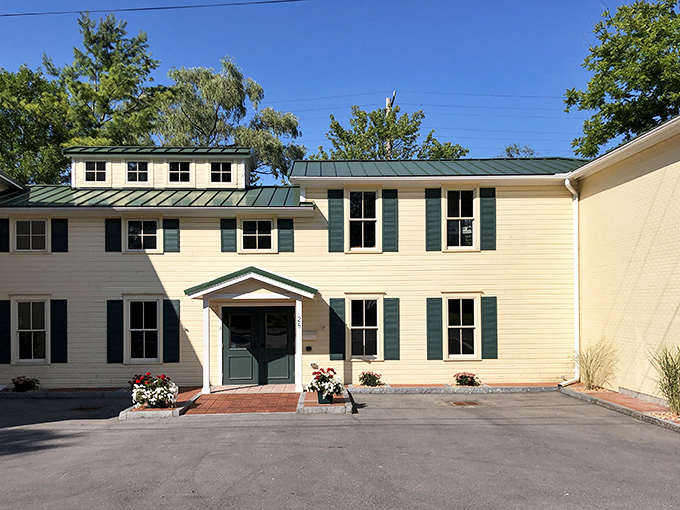 This classic white colonial structure stands as testament to Skaneateles's architectural heritage, offering visitors a glimpse into the village's storied past.