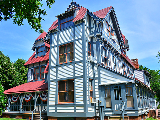 This blue-and-white Victorian masterpiece isn't just a building&mdash;it's architecture with personality, complete with the kind of porch that demands a good book and better gossip.