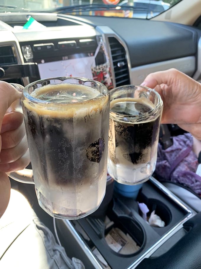 Two frosty mugs of homemade root beer, enjoyed car-side&mdash;proof that sometimes the simplest pleasures deliver the most profound joy.