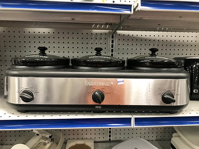 Kitchen dreams are born in the appliance section. This triple slow cooker might have catered someone's Super Bowl party before finding its way to your next potluck.