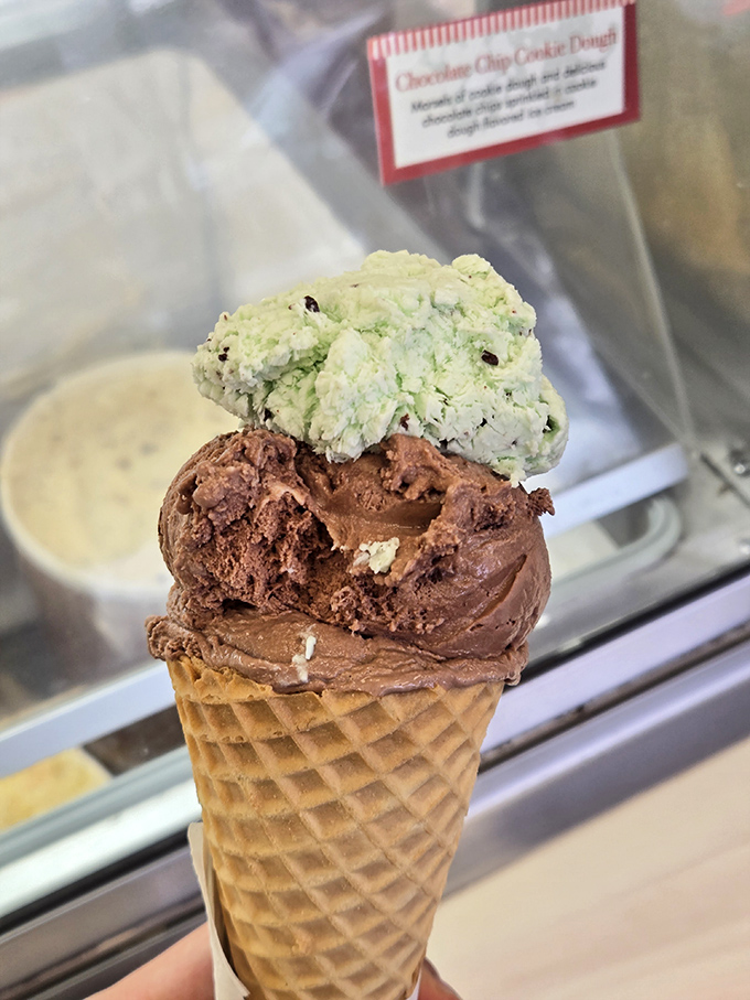 Chocolate chip cookie dough and chocolate stacked like a tower of indulgence. Some architectural wonders aren't meant to last long.