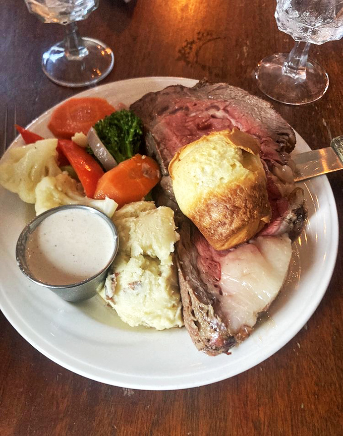 The star of the show: prime rib that would make a vegetarian reconsider their life choices. Served with vegetables that actually taste like vegetables.