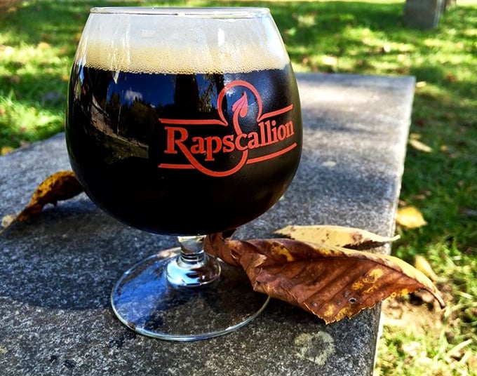 Liquid obsidian in a glass, this dark craft beer showcases Rapscallion's brewing heritage, complete with that perfect foam crown that whispers, "Take your time with me."