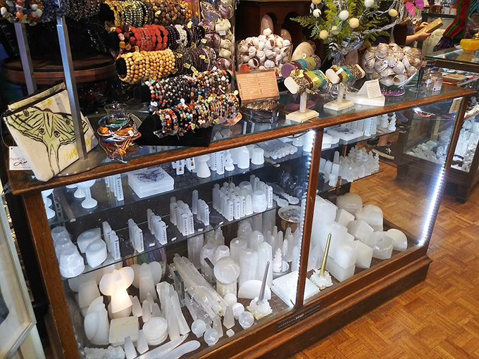 White selenite towers stand like a miniature Manhattan skyline, promising clarity of thought or, at minimum, excellent bathroom decor.