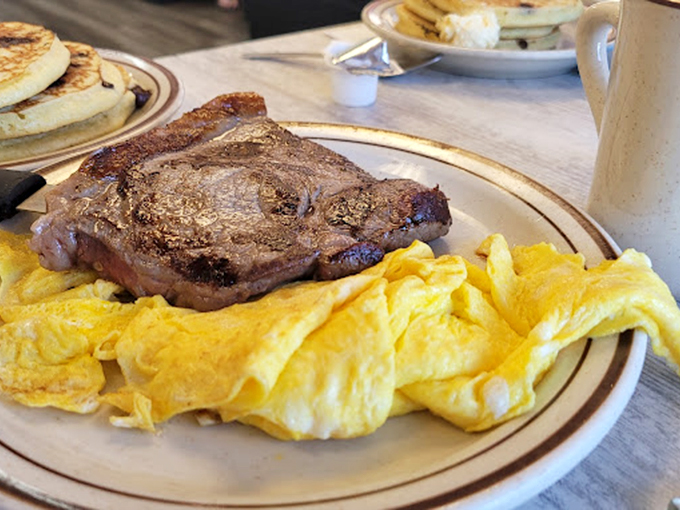 This steak and eggs plate isn't just breakfast, it's a declaration that today is going to be conquered, one protein-packed bite at a time.