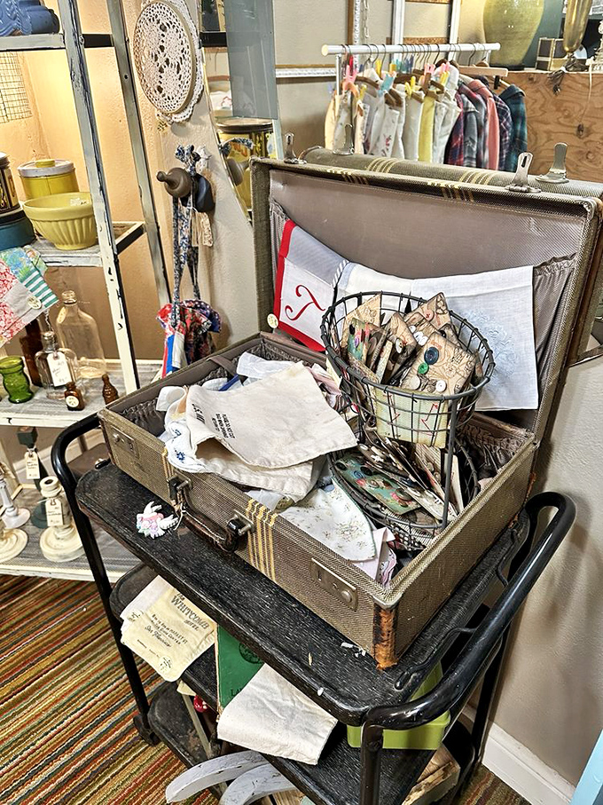 Someone's memories, neatly packed for your discovery. This vintage suitcase doesn't just hold items&mdash;it contains stories waiting to be continued.