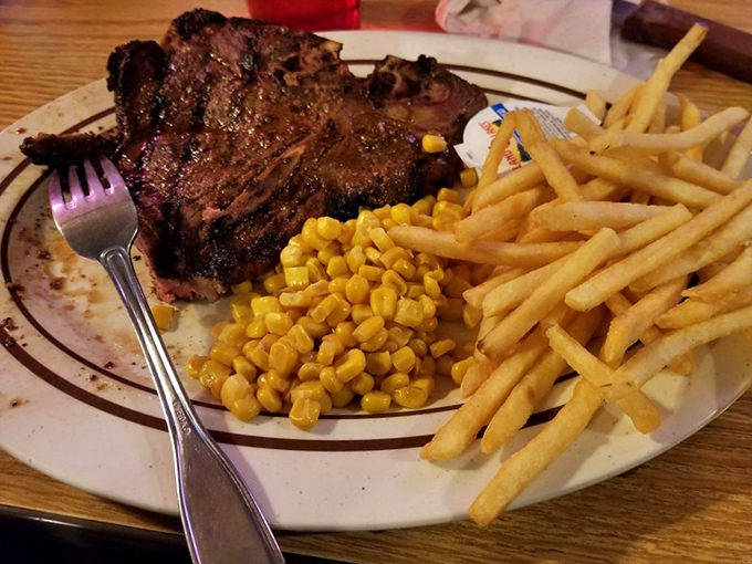 A perfectly grilled T-bone that makes you wonder why you ever wasted time at those fancy city steakhouses with their tiny portions and massive bills.