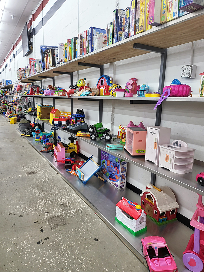 Childhood nostalgia lines these shelves. That Fisher-Price barn isn't just a toy&mdash;it's a time machine to Saturday mornings and simpler times.