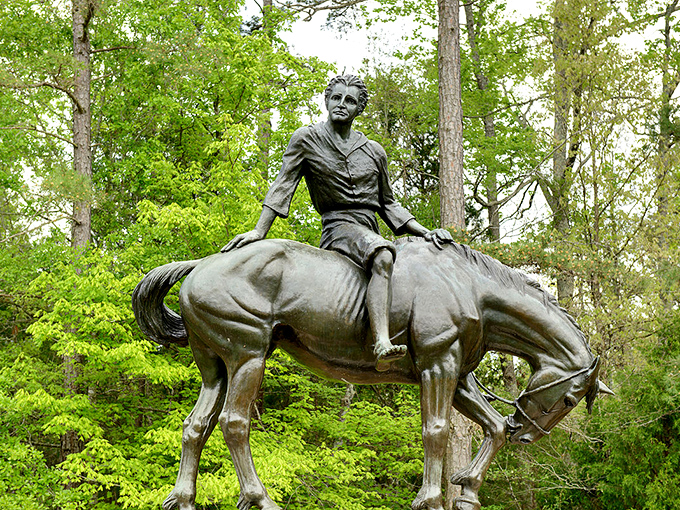 Not just any statue—young Andrew Jackson on horseback, looking far more heroic than any of us did at that age.