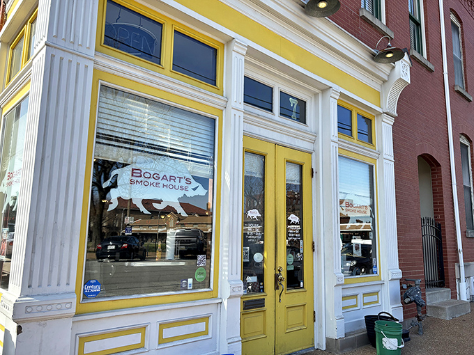 Bogart's bright yellow facade stands out like sunshine in Soulard. A cheerful prelude to serious BBQ business inside.