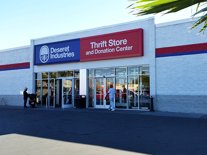 Deseret Industries' no-nonsense exterior hides a wonderland of possibilities. Like finding the wardrobe to Narnia, but with more practical furniture.