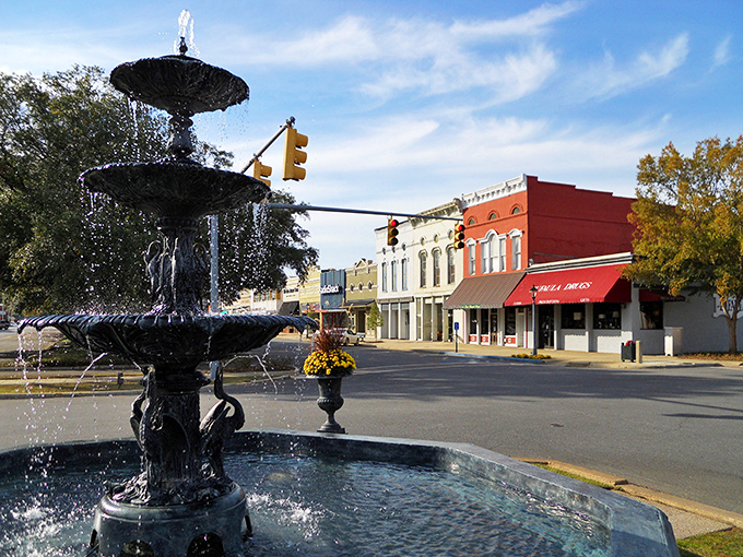 Eufaula's charming fountain square invites you to sit a spell and watch the world pass by—at approximately three miles per hour.