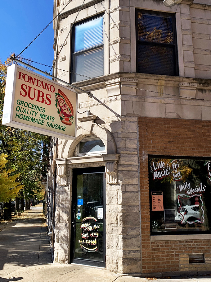 Fontano's vintage hanging sign is like a time machine back to when sandwiches were works of art, not assembly line afterthoughts.