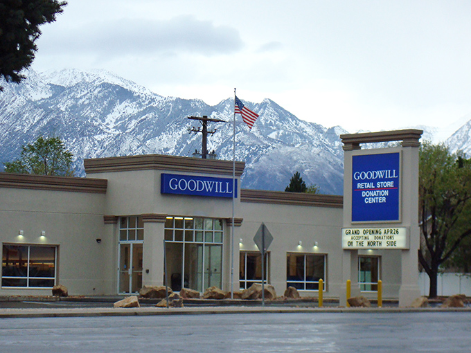 Goodwill with a view! Snow-capped mountains create a dramatic backdrop for this unassuming bargain hunter's paradise.
