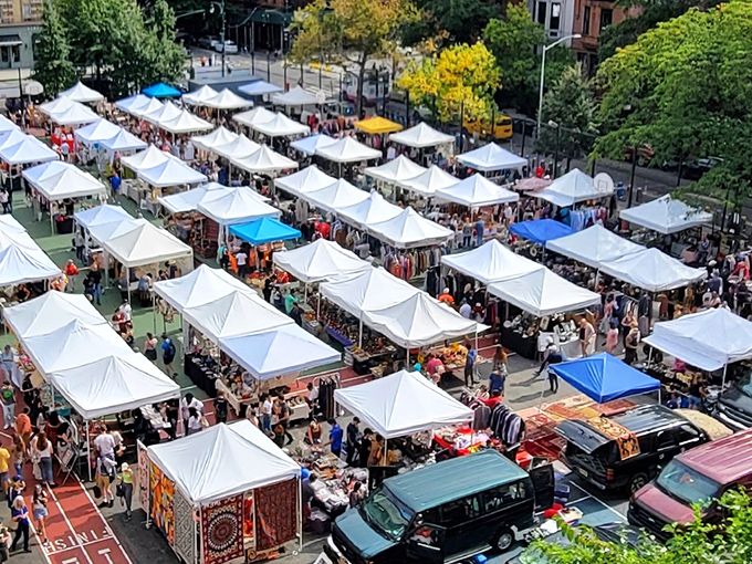 Grand Bazaar NYC (New York): Bird's-eye view of organized chaos! Each white tent contains its own universe of possibilities and at least one thing you didn't know you needed.
