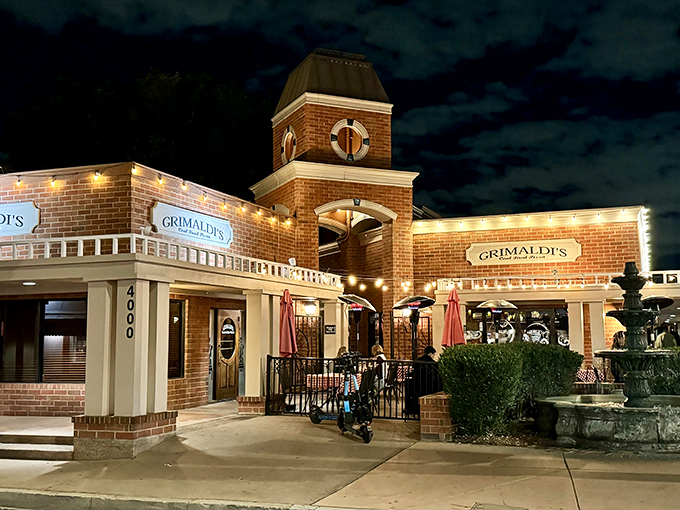 Grimaldi's brick archways and fountain create an instant Italian mood that whispers, "The pizza here is serious business."