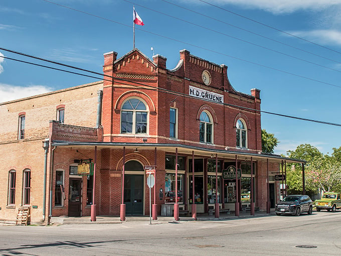The iconic H.D. Gruene building stands as testament to the town's cotton past&mdash;now serving shoppers instead of sharecroppers.
