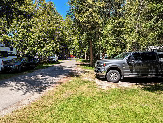 Campground goals! Harrisville's shaded sites offer that perfect balance of forest comfort with beach access just steps away.