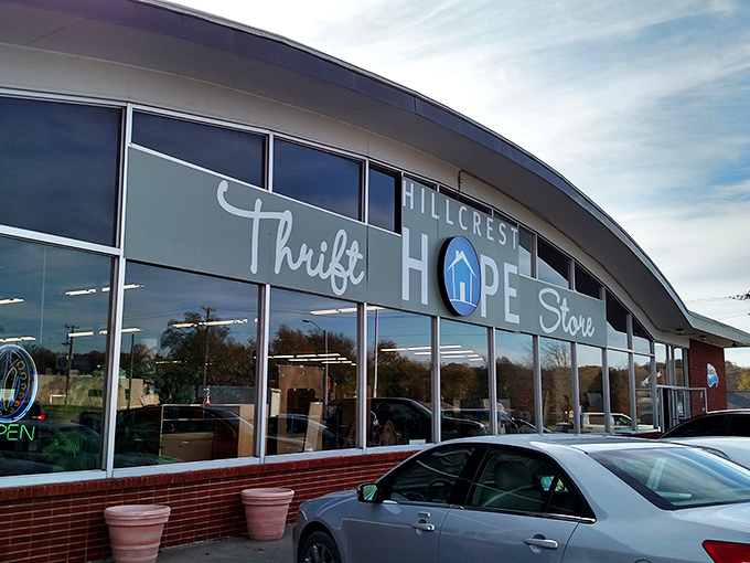 Hillcrest Hope's curved roofline suggests this isn't your grandmother's thrift store. Modern design outside, amazing bargains inside!