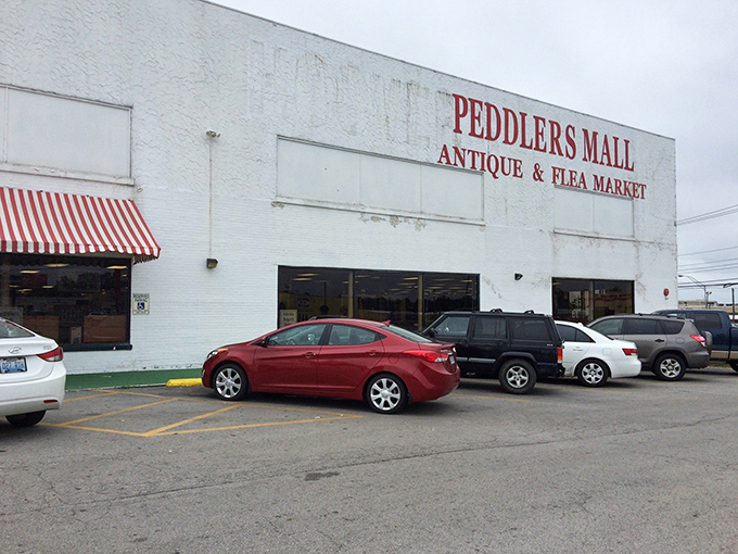 White walls, colorful finds! Peddlers Mall's unassuming exterior hides a wonderland of vintage treasures and modern bargains.