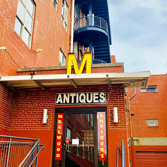 That iconic yellow "M" marks the spot where vintage treasures and antique wonders await at Mellwood.