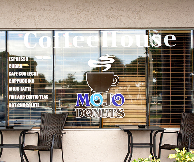 Mojo Donuts keeps it simple outside so they can go wild inside. Their creative flavors are the real storefront.