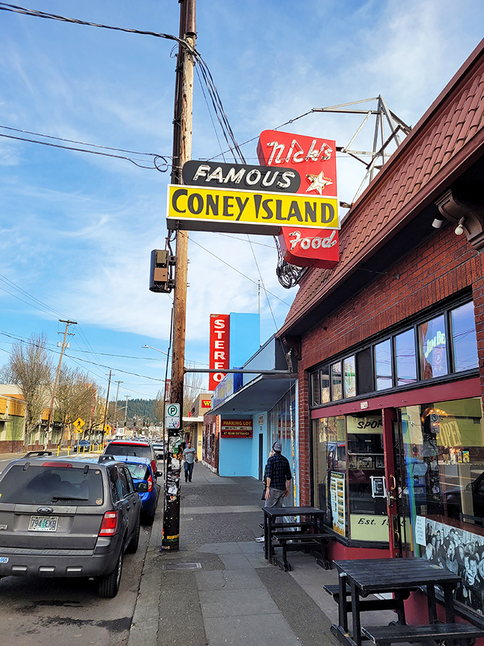 That vintage neon sign has guided hungry Portlanders to proper Coney Island-style salvation for generations.