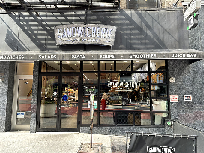 Sandwicherie of New York's sleek, modern storefront offers a calm oasis amid the Manhattan hustle.