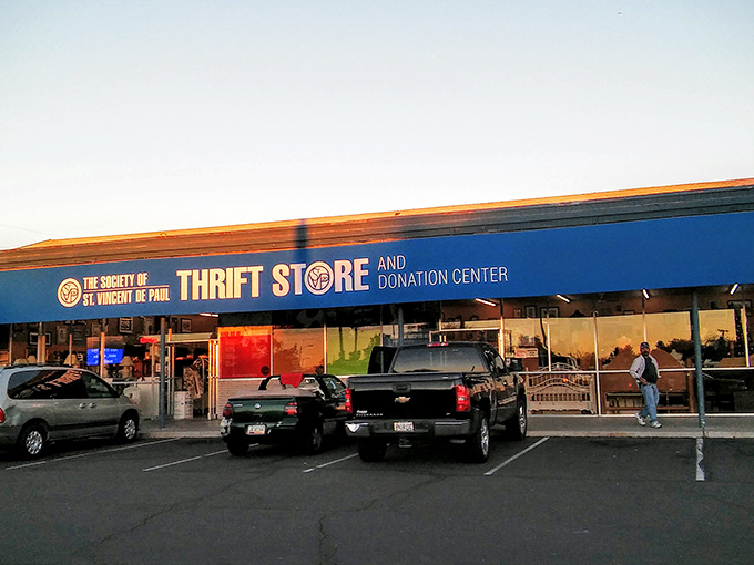 St. Vincent de Paul's bold blue fa&ccedil;ade stands out like a sapphire in the desert. A beacon for bargain hunters.