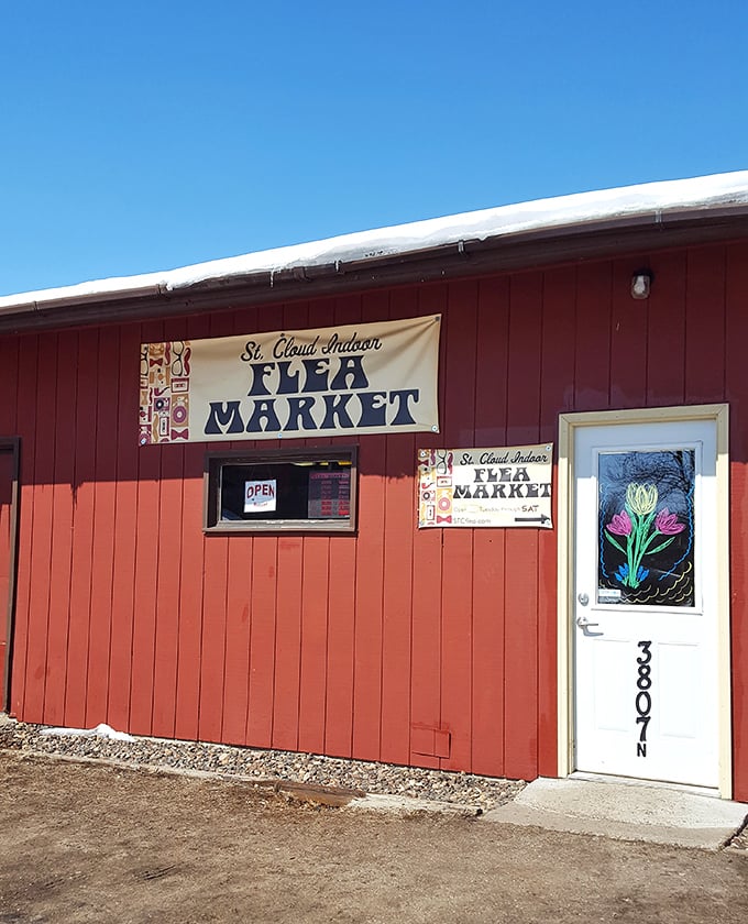 This unassuming red barn hides a universe of collectibles inside. Don't judge a flea market by its exterior!