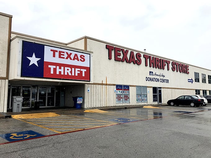 Texas Thrift Store proudly wears its Lone Star heritage, beckoning bargain hunters with promises of hidden gems.