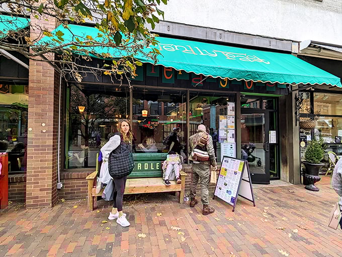 The Friendly Toast's colorful awning is like a rainbow leading to a pot of breakfast gold.