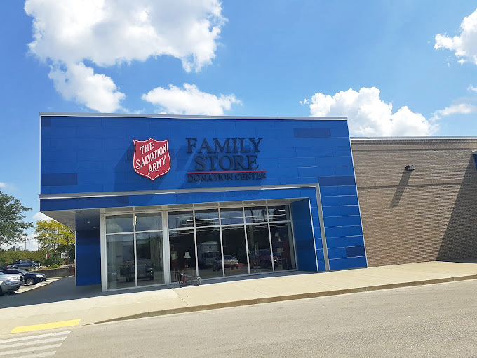 The Salvation Army's iconic blue facade&mdash;where thrifting dreams and community support meet in perfect harmony.