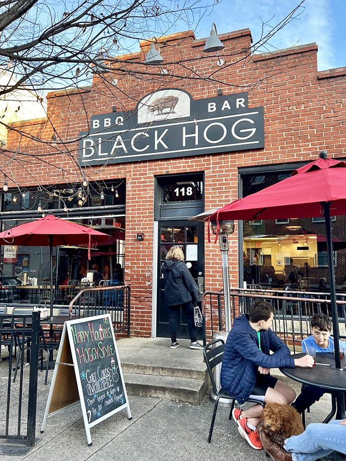 The outdoor seating at Black Hog proves that great barbecue deserves fresh air&mdash;mostly so you can smell what's coming before you see it.